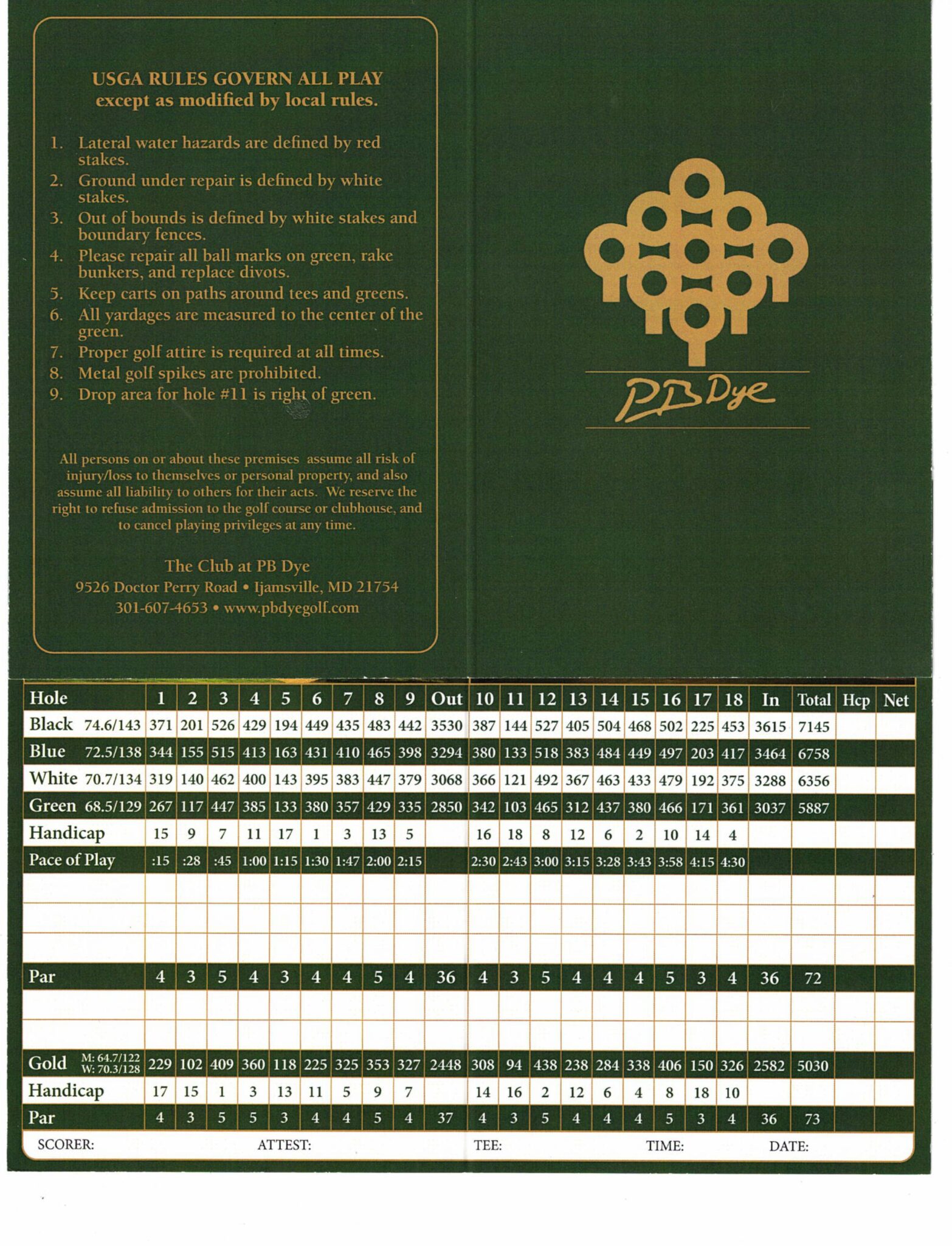 ScoreCard – The Club at P.B. Dye – Ijamsville, MD